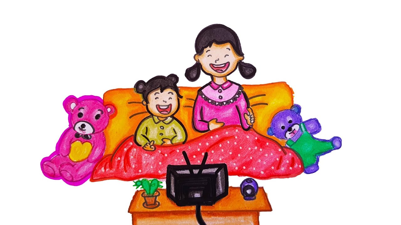 How to Draw Girls Watching TV - YouTube