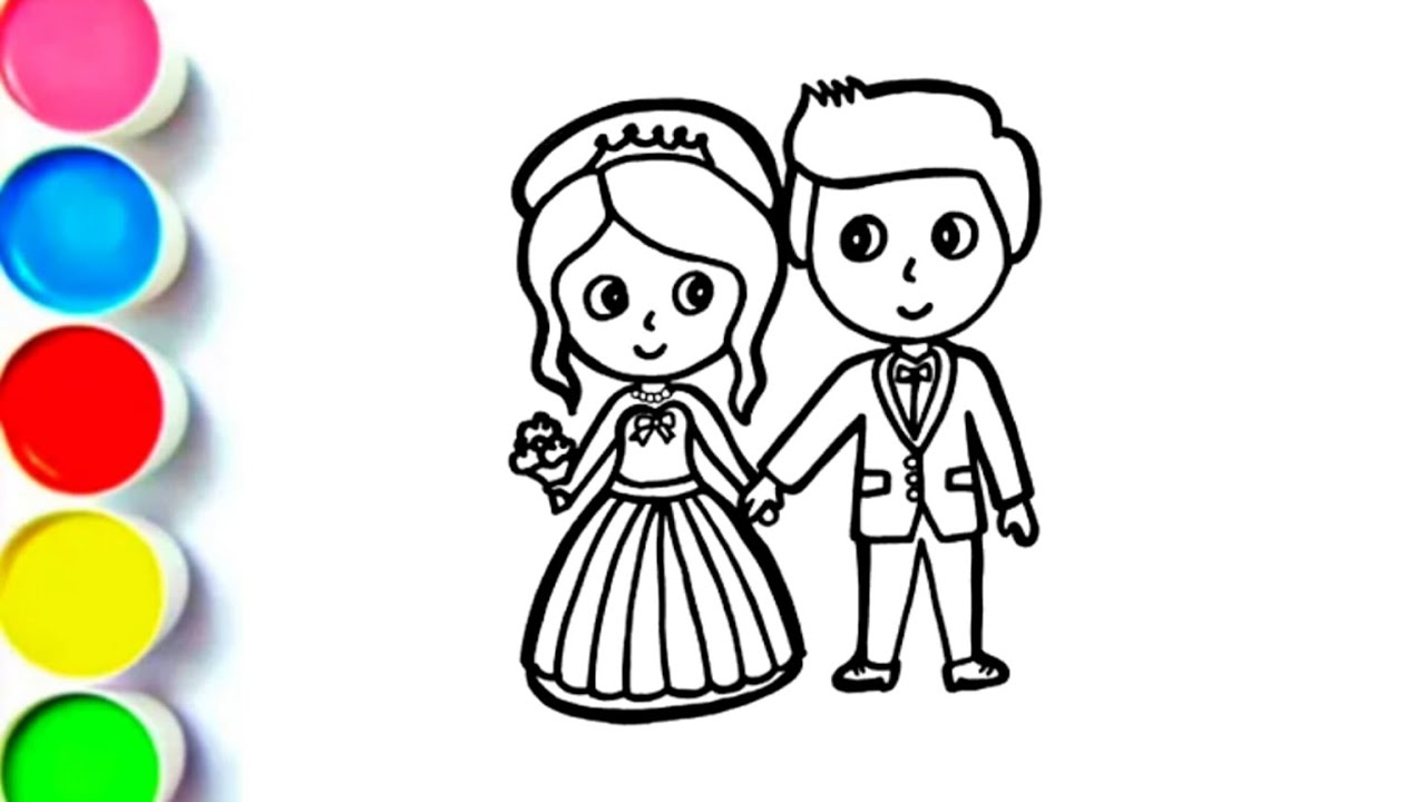 let's learn how to draw and paint Bride and groom together in weeding ...