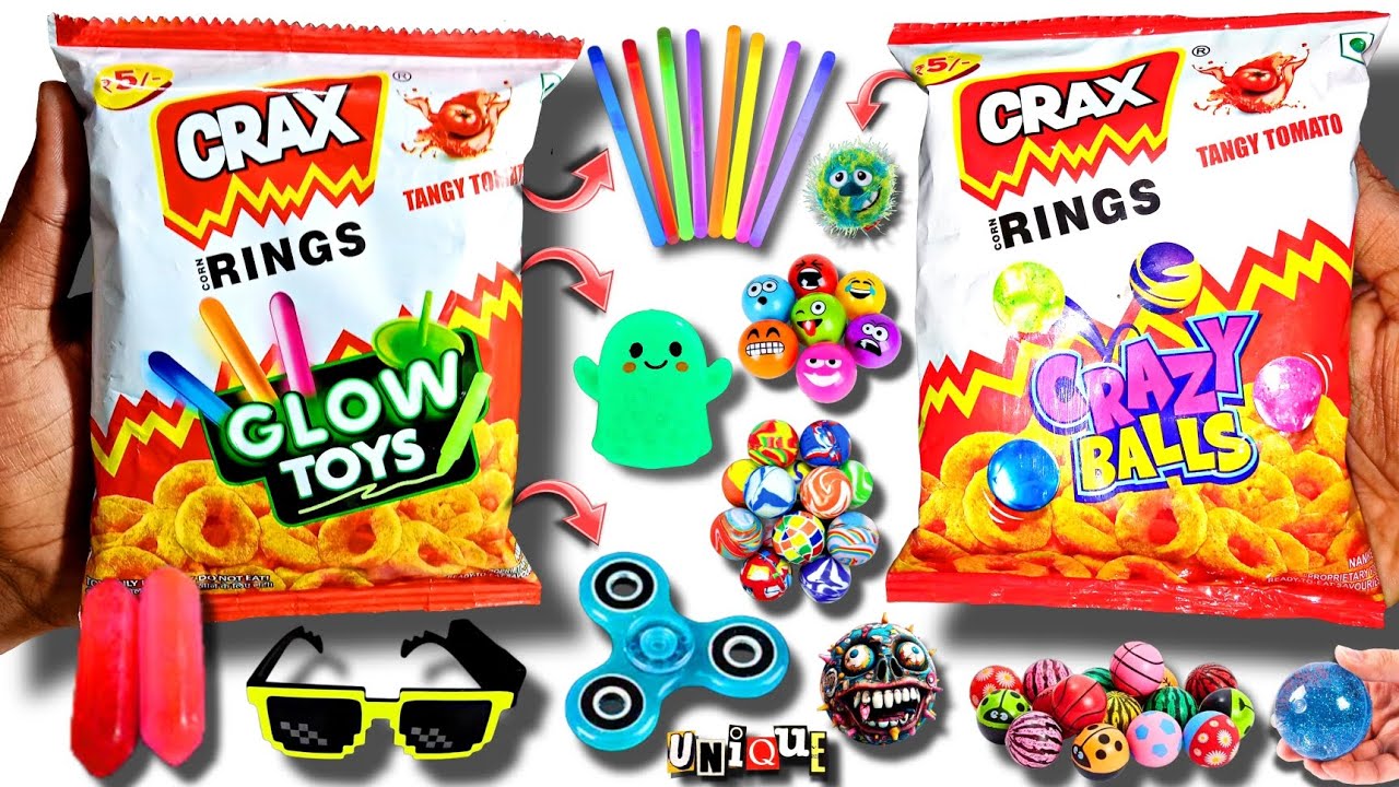 OMG 😍Glow Toys Crax VS Crazy Crax Rings With Free Gift Inside | Snacks ...
