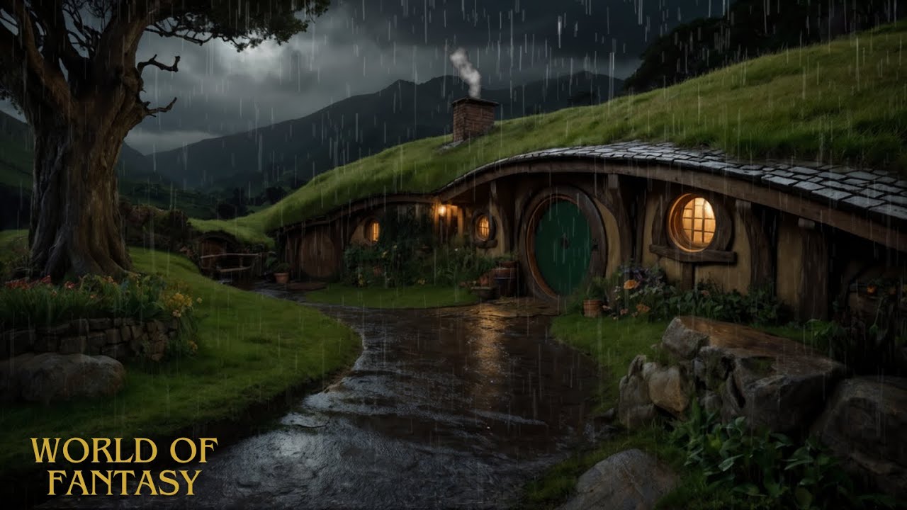 Hobbit Home in the Shire - Relaxing Sleep Ambient Rain Sounds - LOTR ...