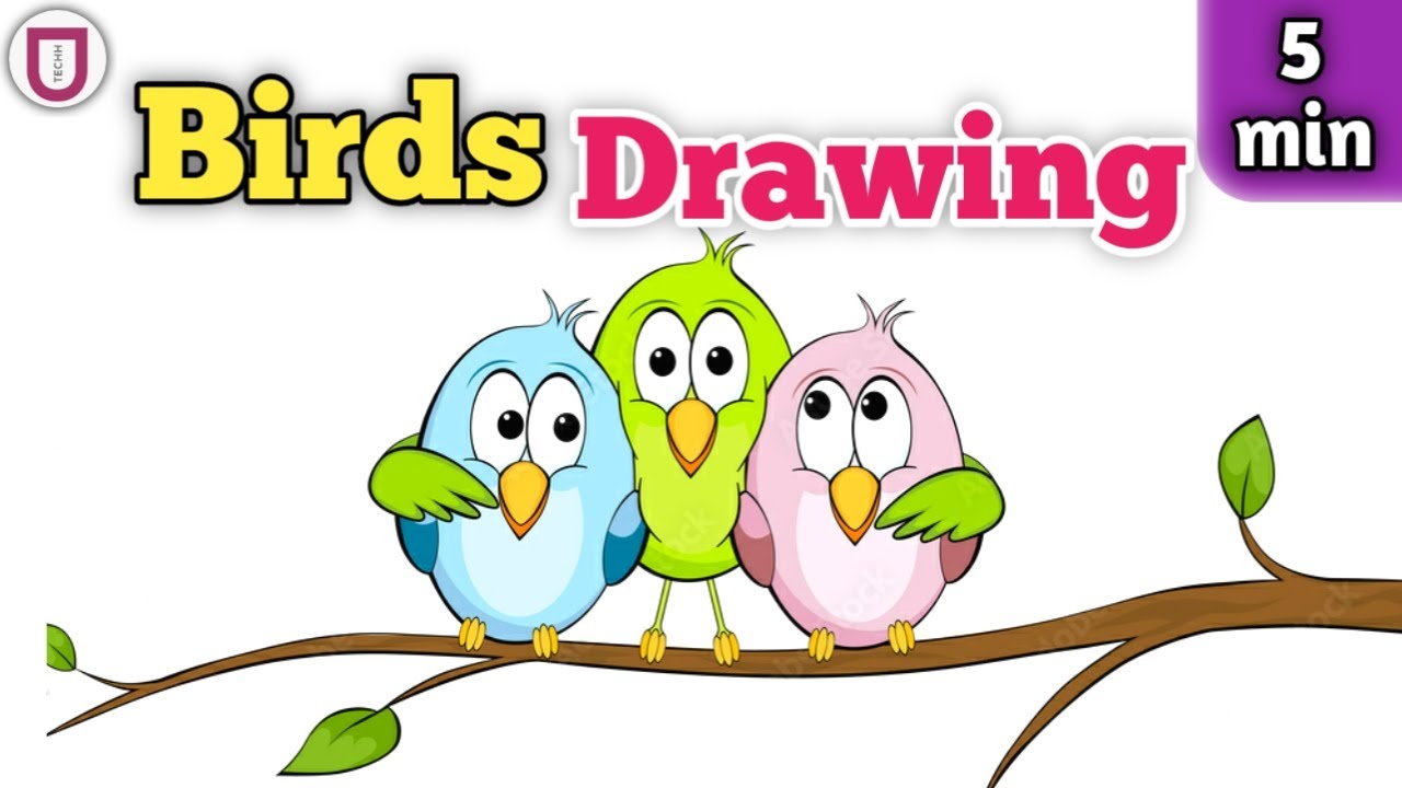 चलो ड्राइंग सीखें | Easy Three Birds Drawing | Nursery Drawing for Kids ...