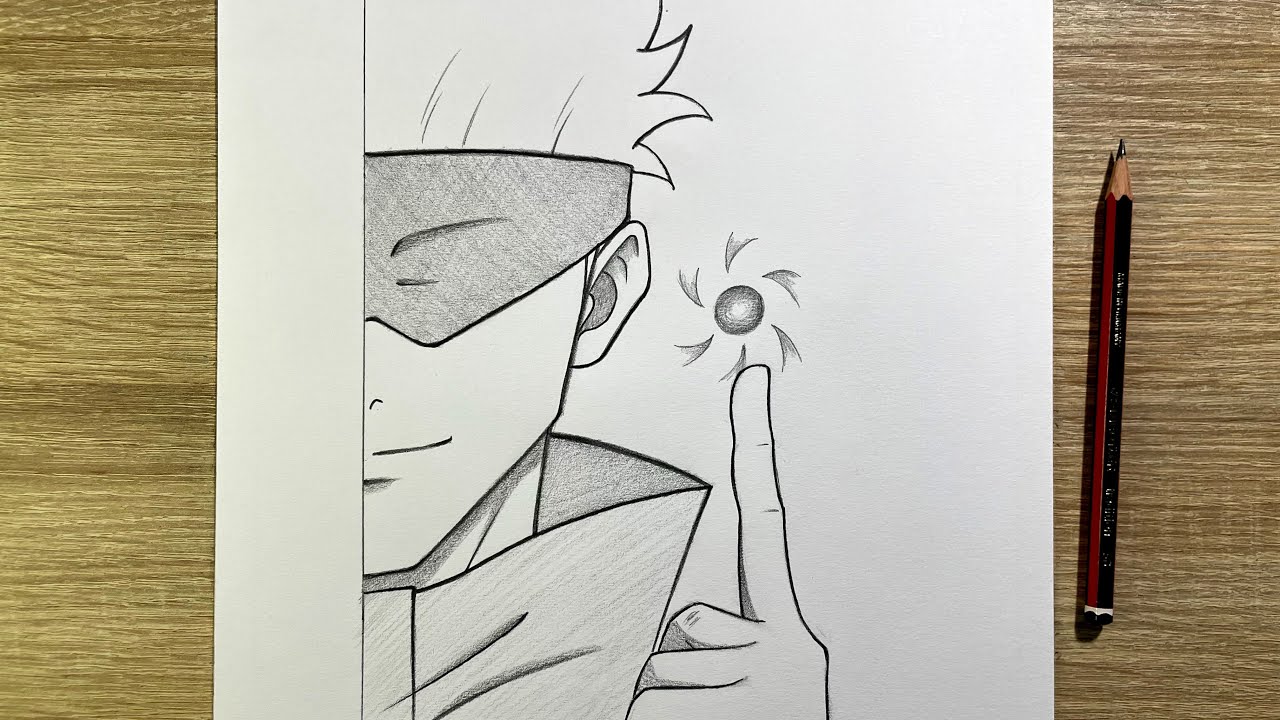 Draw Gojo Half Face Step-by-Step | Easy Blindfold Anime Tutorial - YouTube
