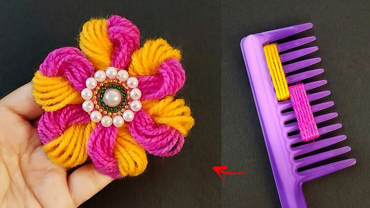 Super Easy Woolen Flower Making using Comb - Hand Embroidery Flower ...