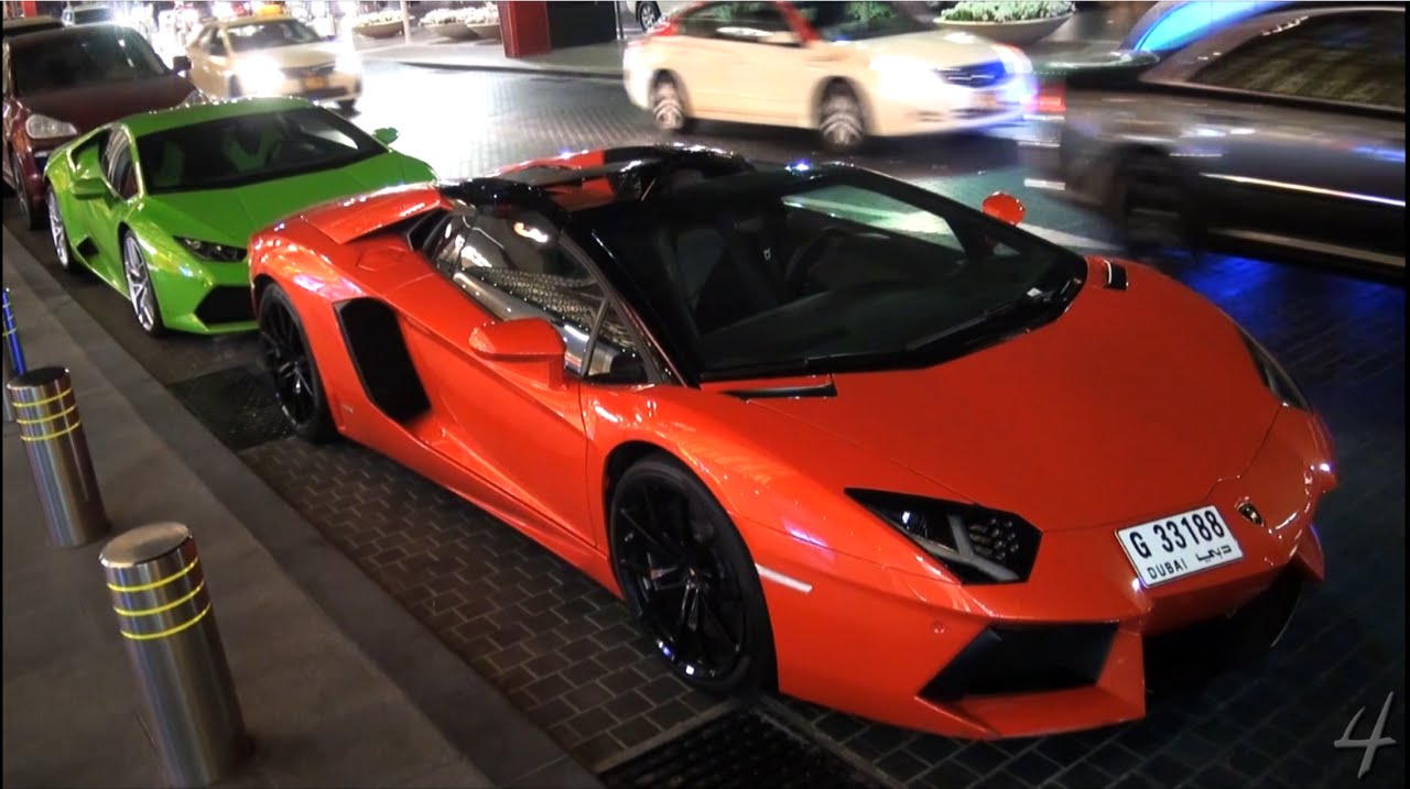 Lambo Lineup in Dubai - 4 Aventadors & 3 Huracans - YouTube