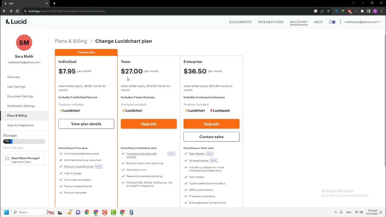 Lucidchart Prices plans for Individual, Team, and Enterprises - YouTube