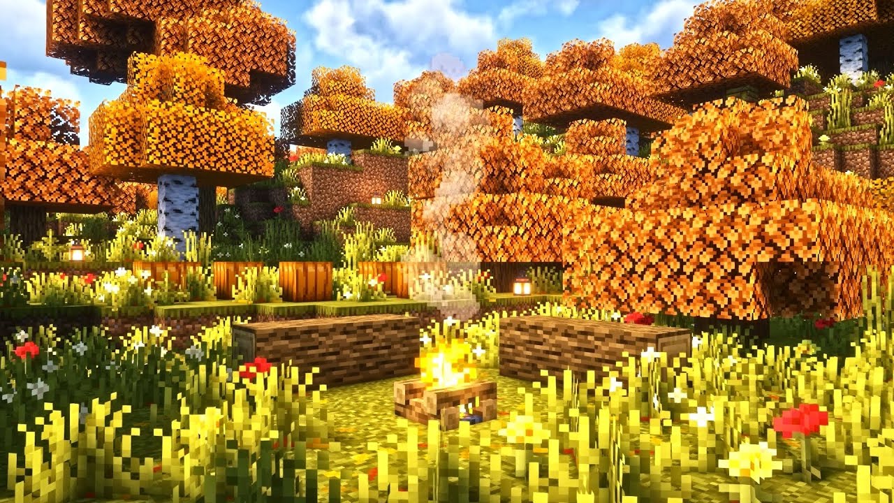 Minecraft Autumn Forest Ambience w/ C418 Music | 4 Hours - YouTube