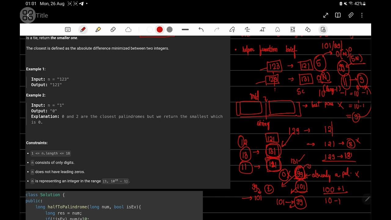 Leetcode | 564 | Find the Closest Palindrome | Math | Simulation | Arrays | C++ - YouTube