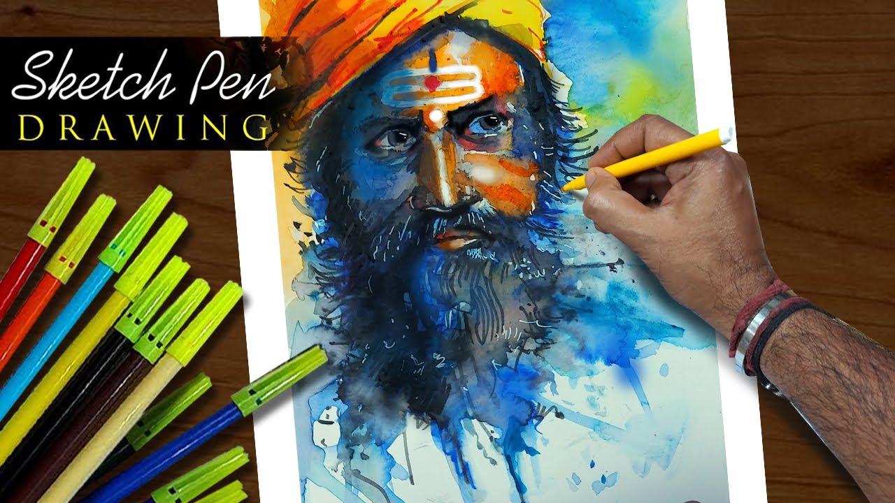 Portrait Drawing with Sketch Pen | sketch pen drawing |Face drawing ...