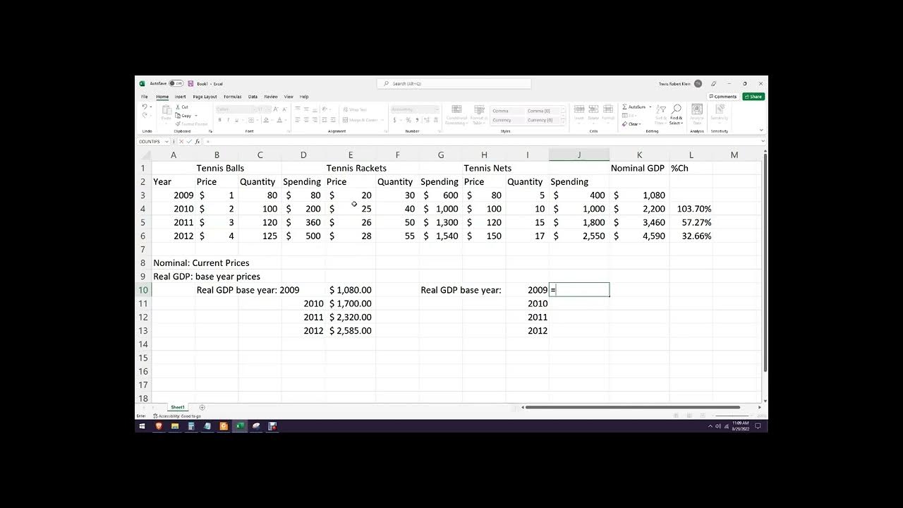 How to calculate nominal and real GDP, GDP deflator, and percentage changes in Excel - YouTube