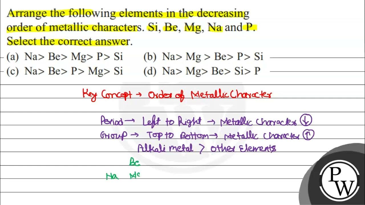 Arrange the following elements in the decreasing order of metallic ...