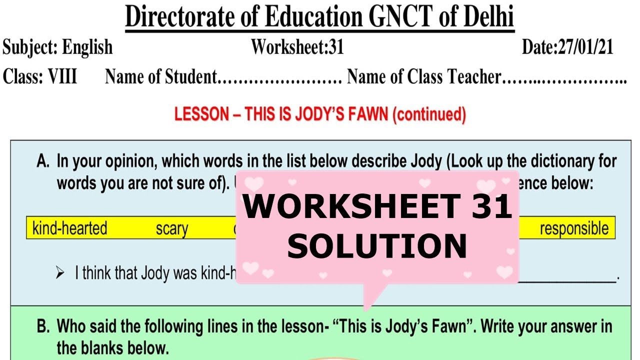 Class 8 || WorkSheet 31 Answers || 27-January-2020 || Subject ENGLISH ...