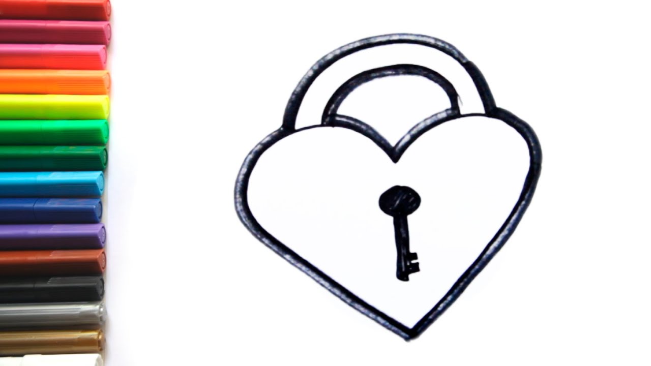 How to draw a heart lock for Valentine's day. Drawing and coloring for ...
