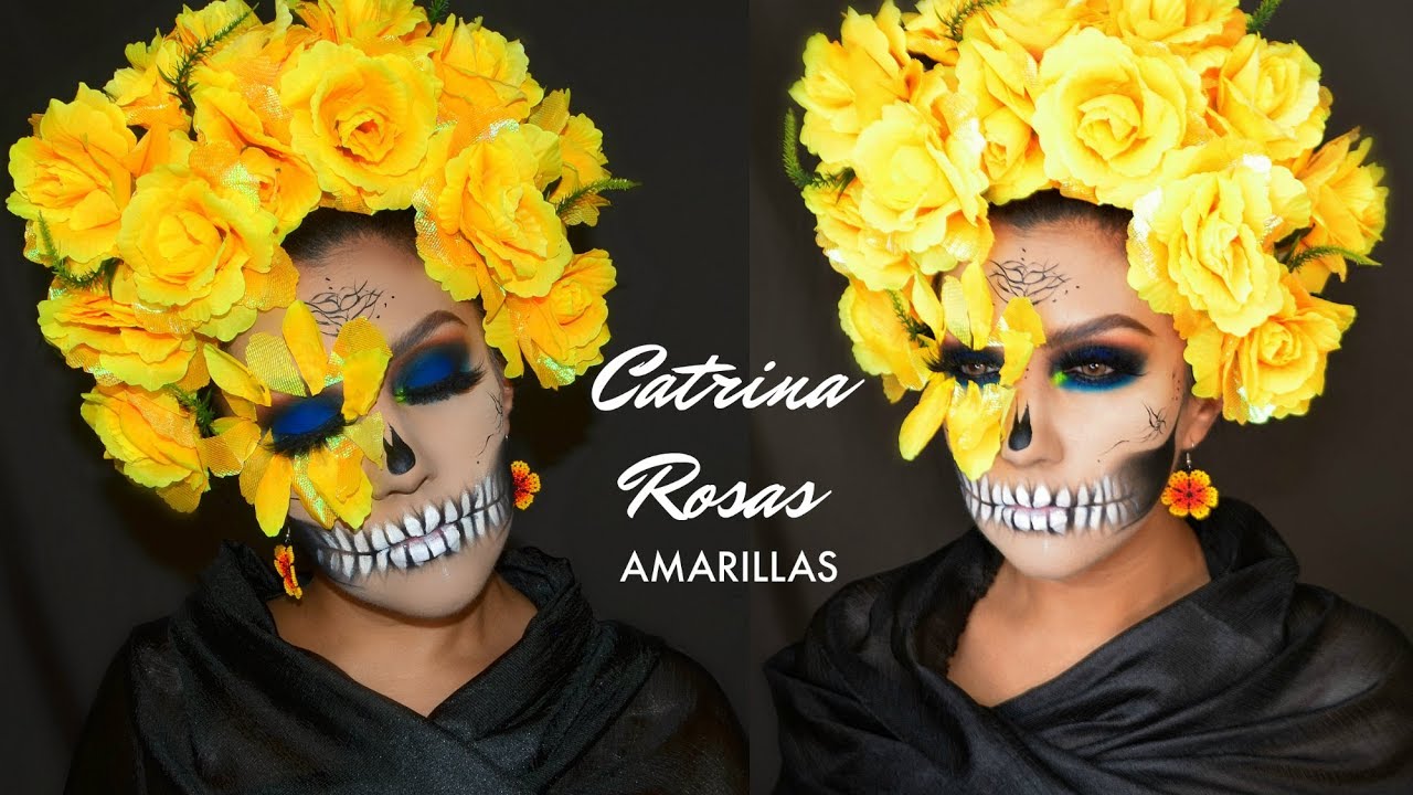 Catrina con Azul yRosas Amarillas/ Sugar Skull in Blue & Yello Roses ...