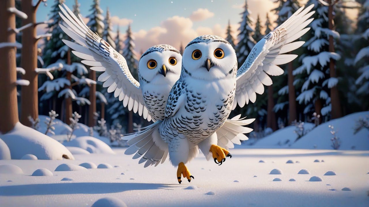 Two Snowy Owls Slide on Ice | Winter Animal Song for Kids | Counting ...
