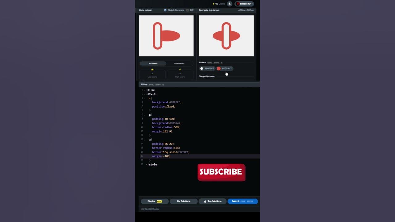 21102024 Css Battle Daily Challenge 100 Match Css Html Cssbattle Shorts Battles4u