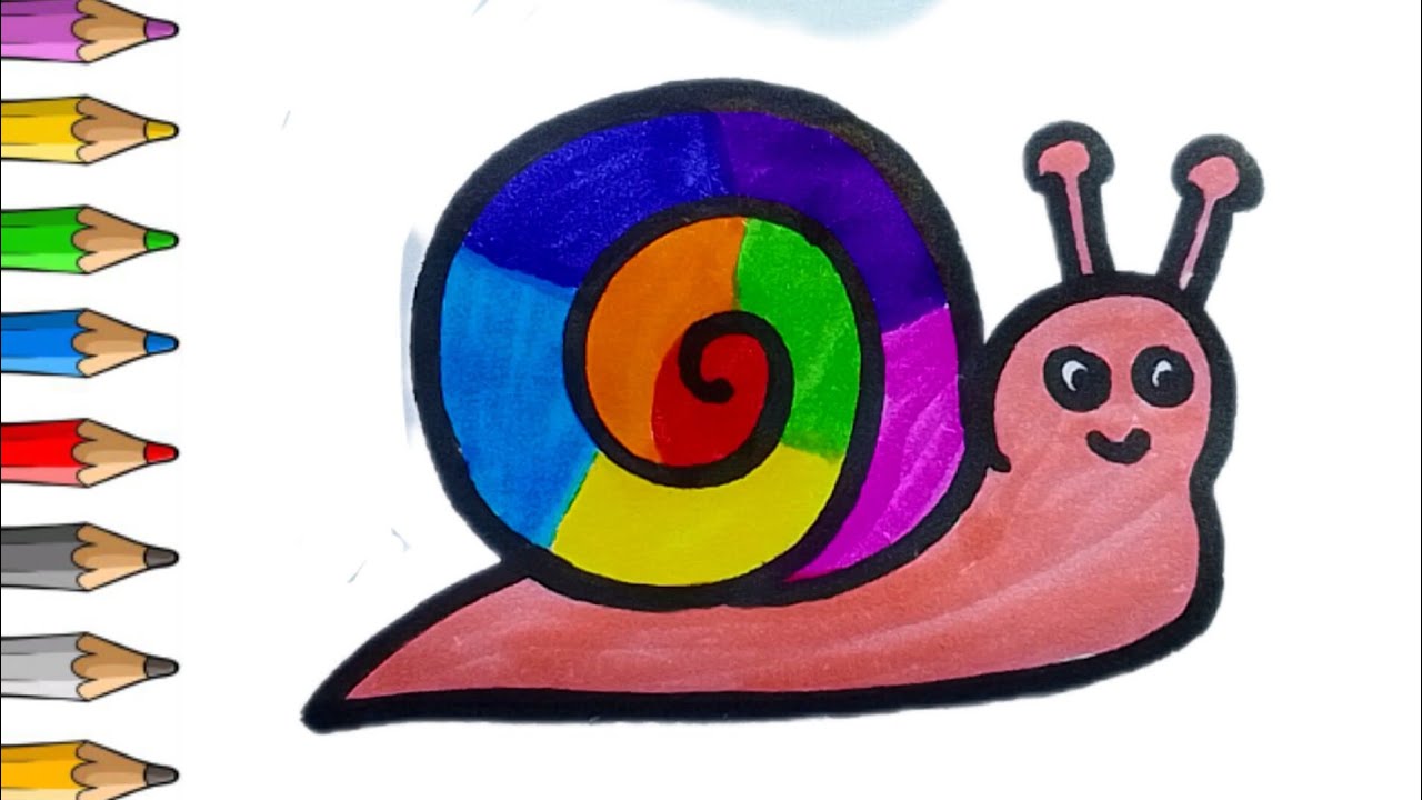 Snail 🐌 drawing for kids ll How to draw a snail step by step ll Rainbow ...