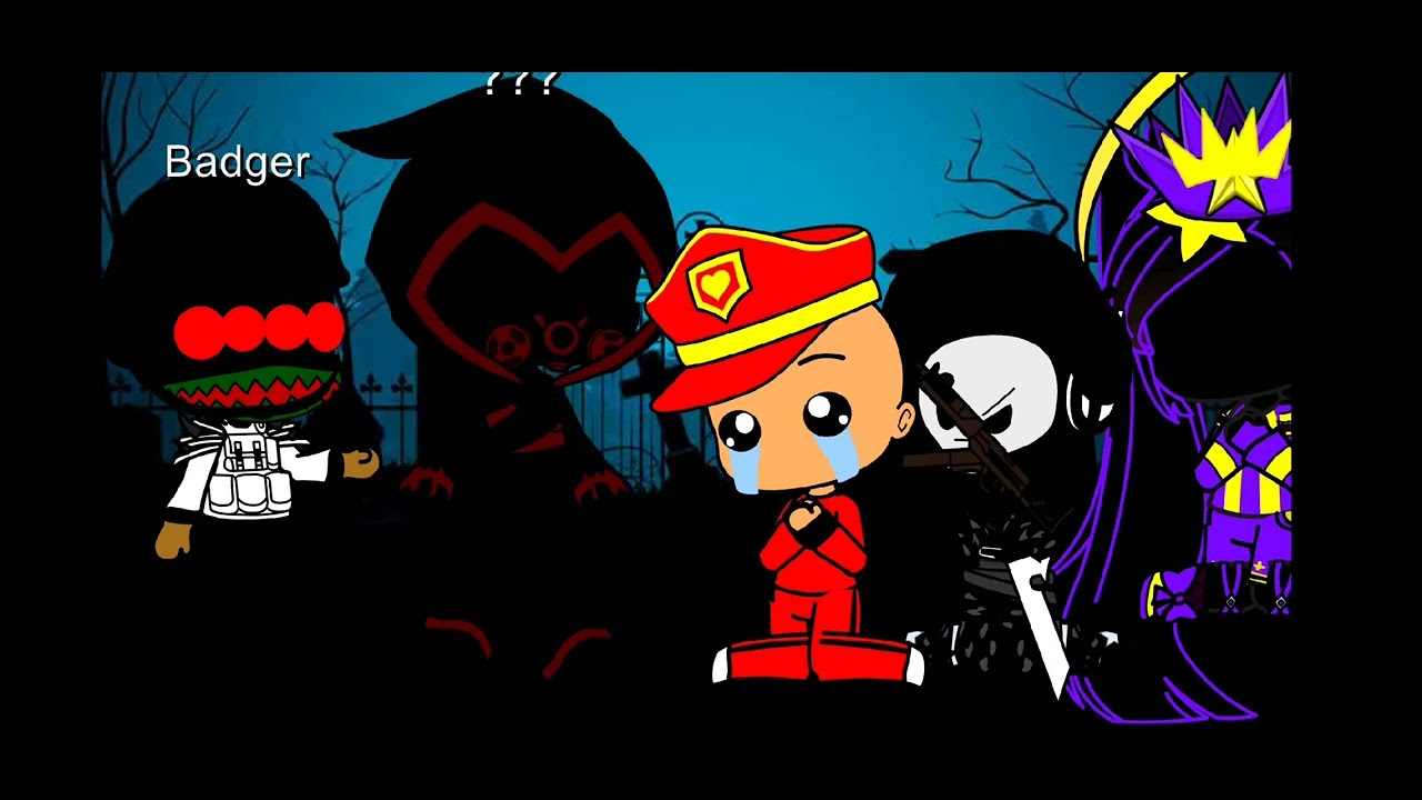 Badger and ? are trying to scare Mercenary (baby merc's dad), Bulldozer ...