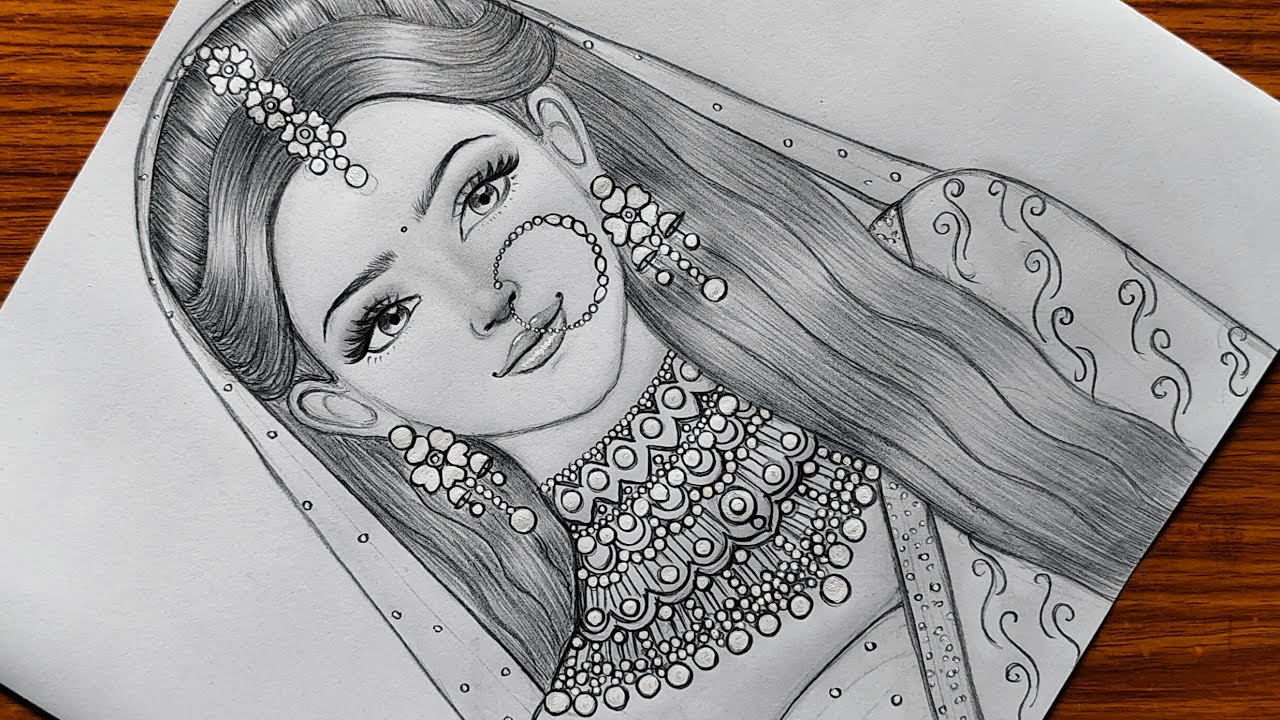 How to draw a Beautiful Traditional bride very easy | Girl drawing ...