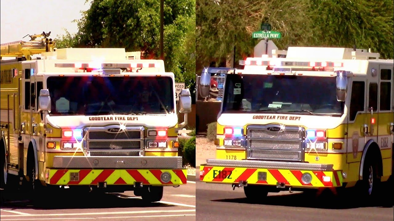 Goodyear Fire Dept. Ladder Tender 184 & Engine 182 Responding - YouTube