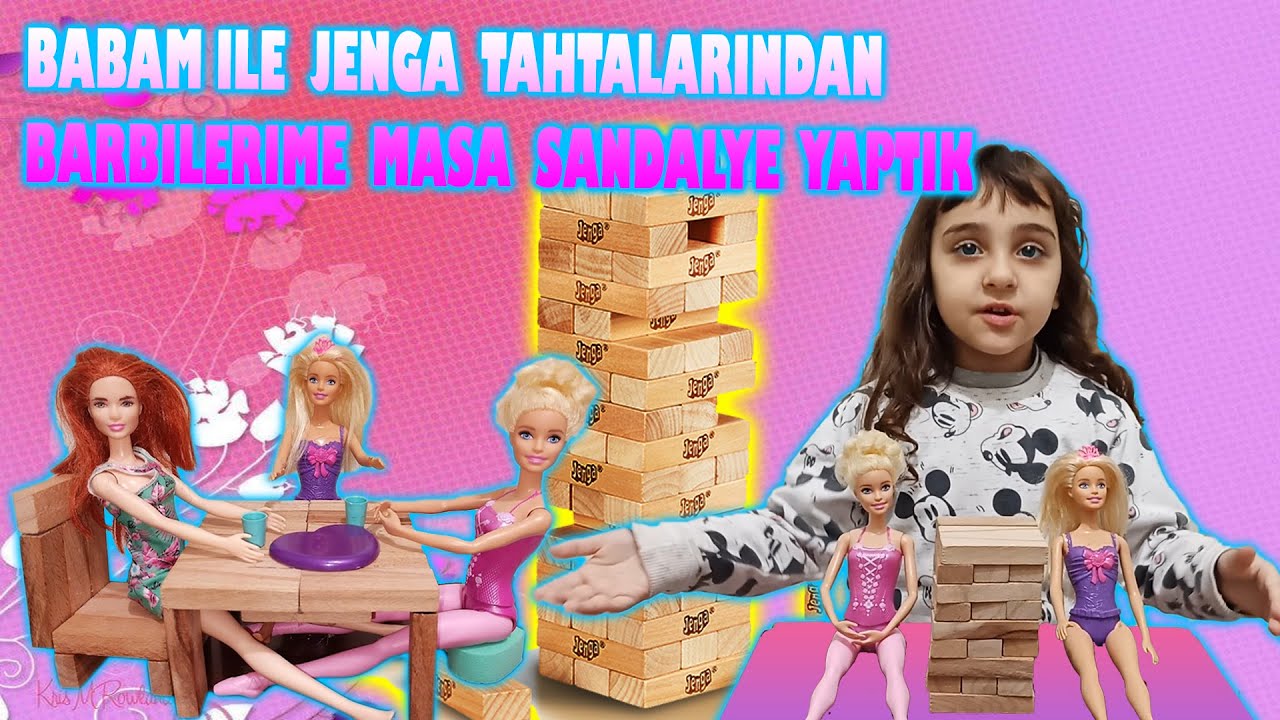 BARBİE BEBEKLERİME JENGA TAHTALARI İLE MASA SANDALYE YAPTIK - YouTube