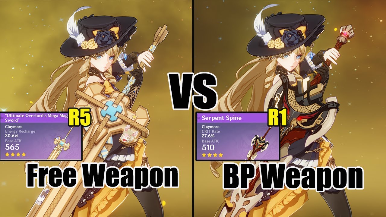 Navia Free Weapon vs BP Weapon - Damage Comparison - Genshin impact ...