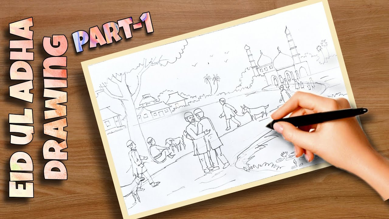 How to draw eid ul adha drawing | Bakr eid drawing with oil pastel ...