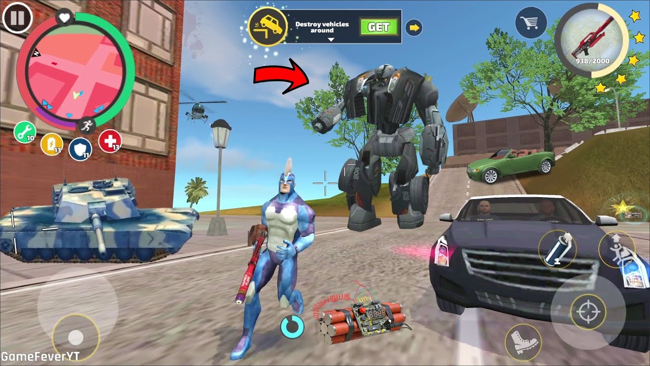 Rope Hero Vice Town - (Rope Hero Fight Army Tanks) BBQ Gun Destroy AI ...