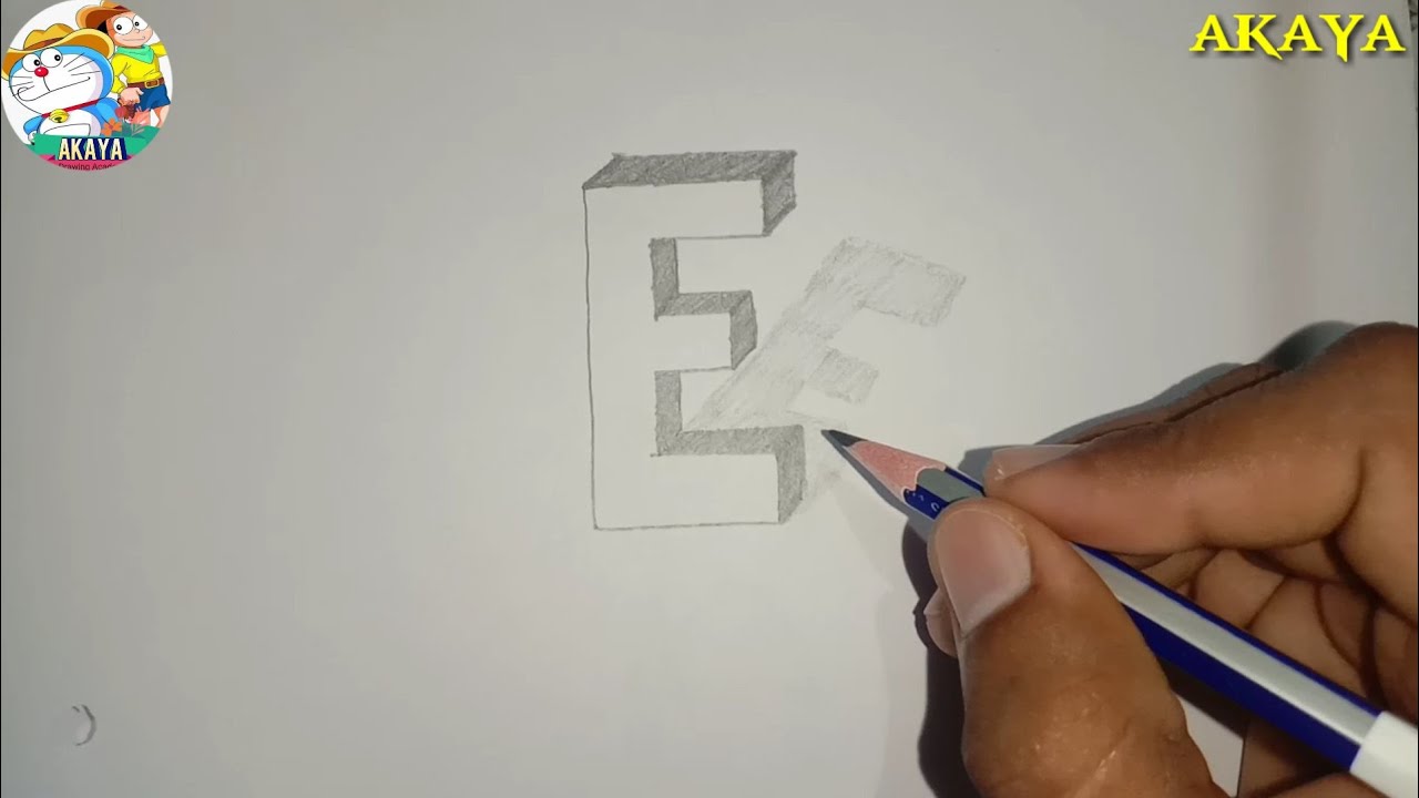 How to draw 3D "E" alphabet (3D letters)drawing/easy way to draw/step ...