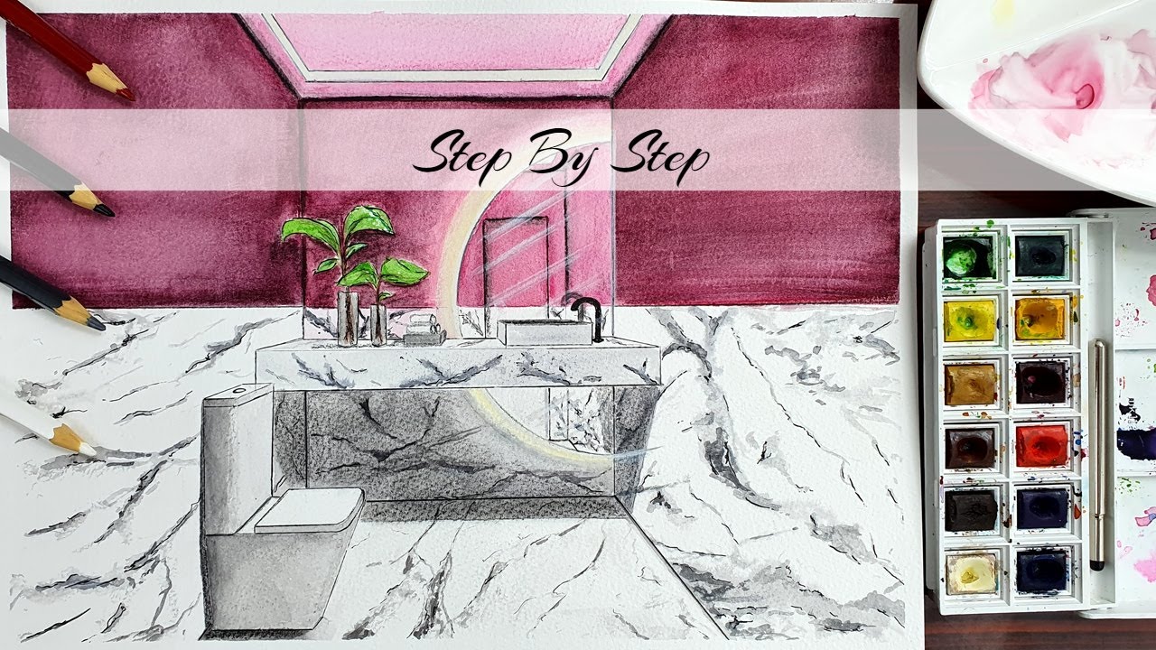 How to Draw A Bathroom in One Point Perspective | Step By Step - YouTube