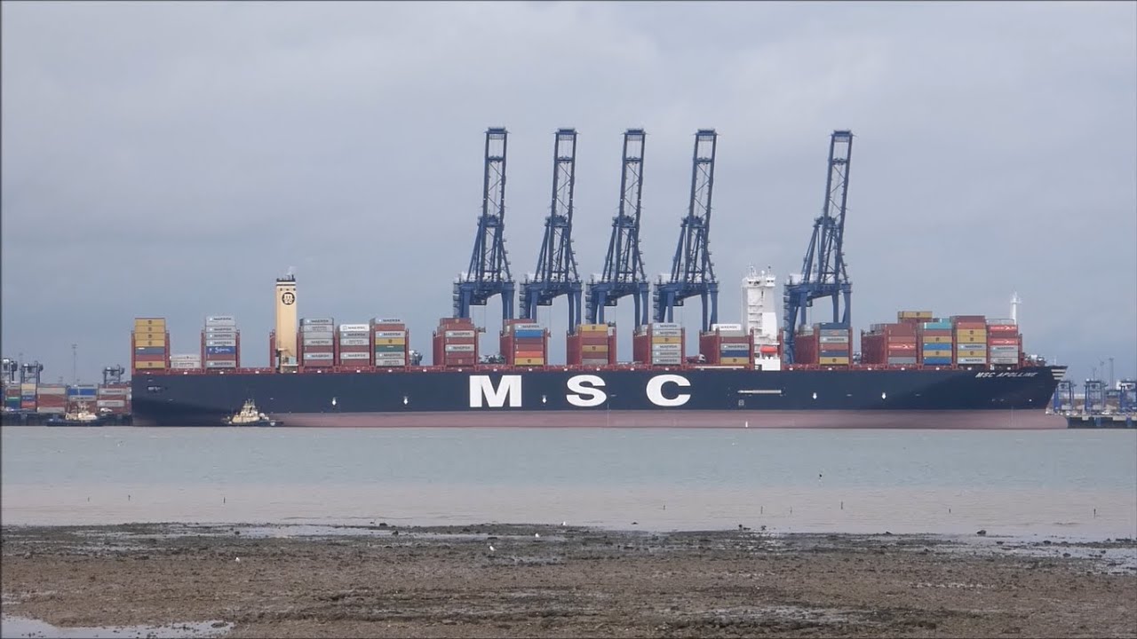 Mega Max MSC Apolline departs Felixstowe after mass discharge of cargo ...