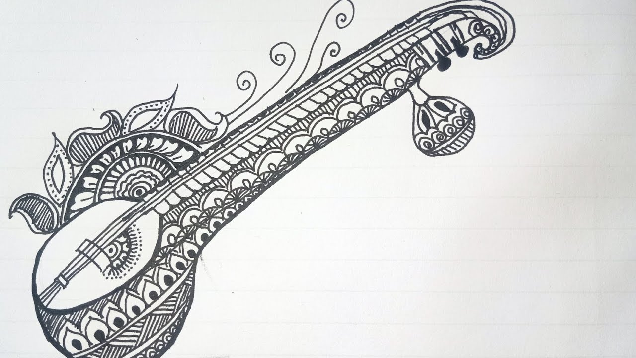 Basant Panchmi Special easy mandala drawing/ Veena drawing for ...