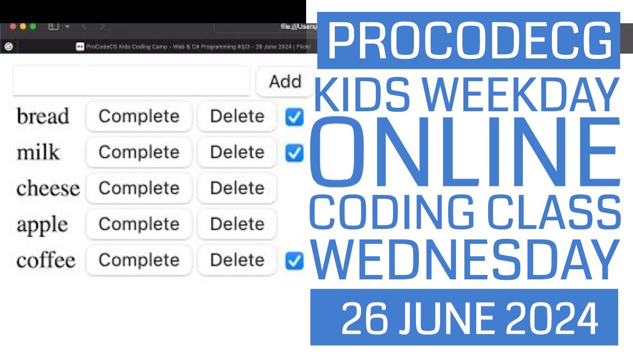 ProCodeCG Kids Weekday Coding Class - Wednesday - 26 June 2024 - YouTube