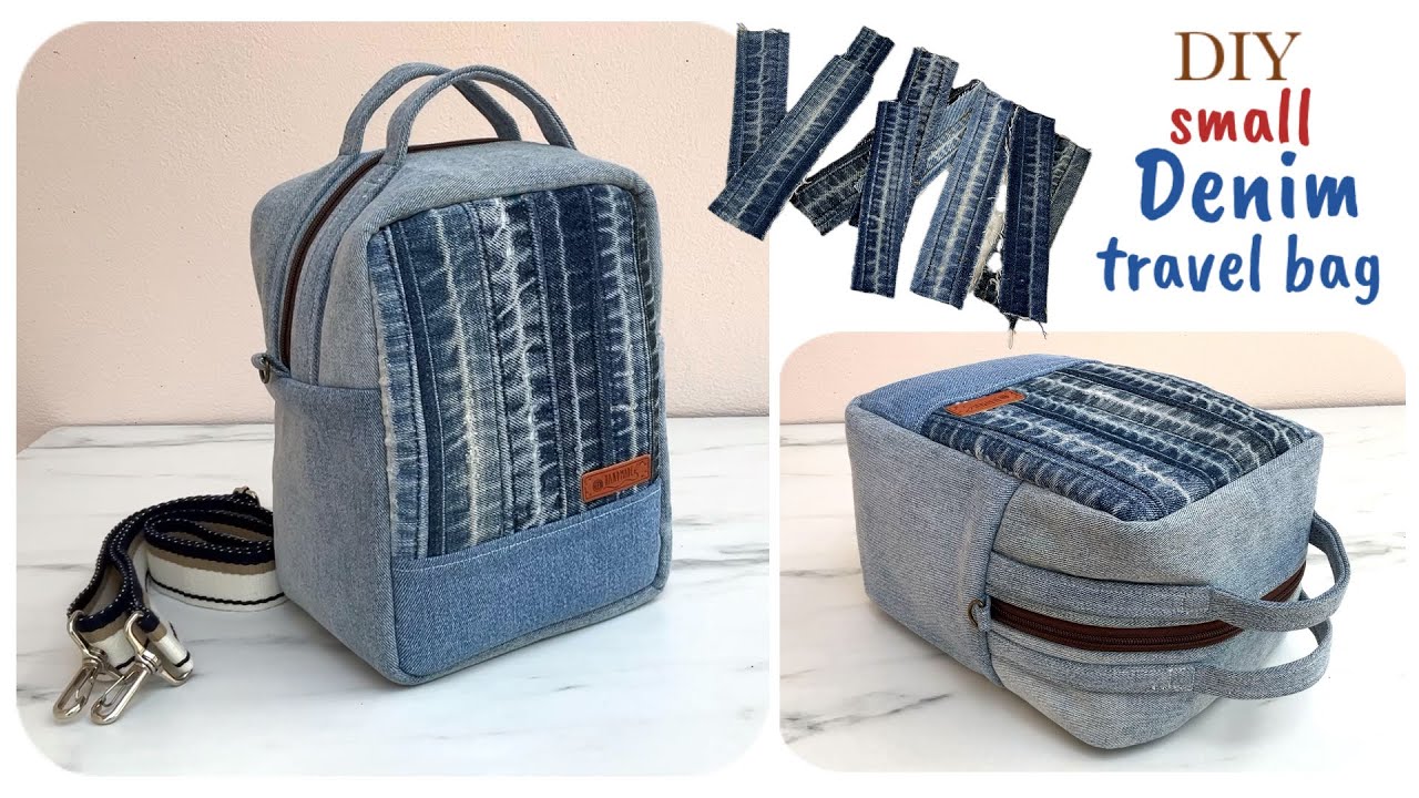 how to sew small denim travel bag tutorial from scrap old jeans ...