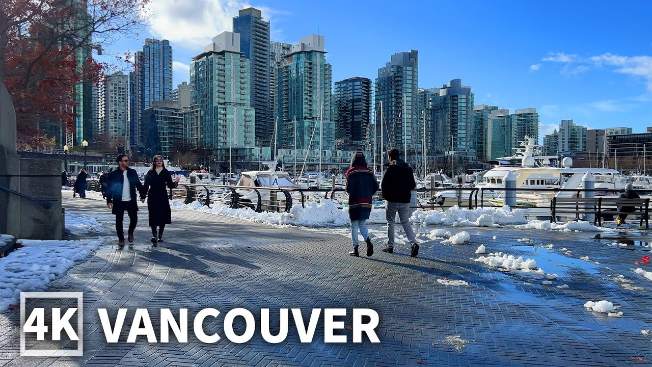 【4K】Downtown Vancouver Walk After Snowfall, Coal Harbour | BC Canada ...