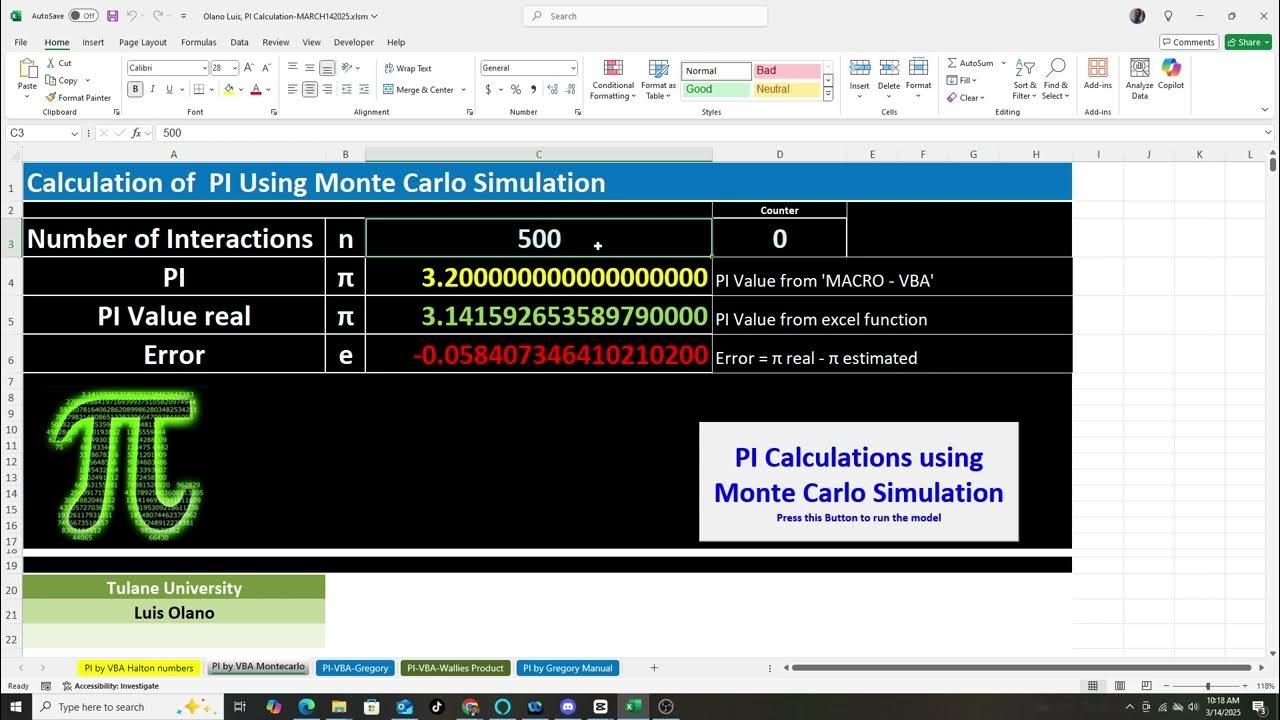 Pi Day - Mach 14 2025 / Just different ways to calculate Pi using EXCEL - YouTube
