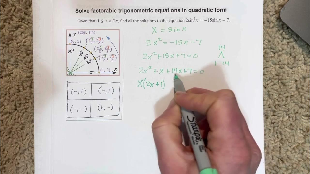 Solve factorable trigonometric equations in quadratic form - YouTube