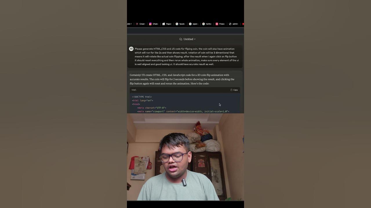 coin flipping animation using HTML, CSS, JS using AI - YouTube