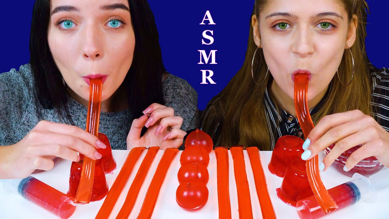ASMR RED FOODS EDIBBLE JELLO SHOOTER, POPPING BOBA, JELLY NOODLES RACE ...