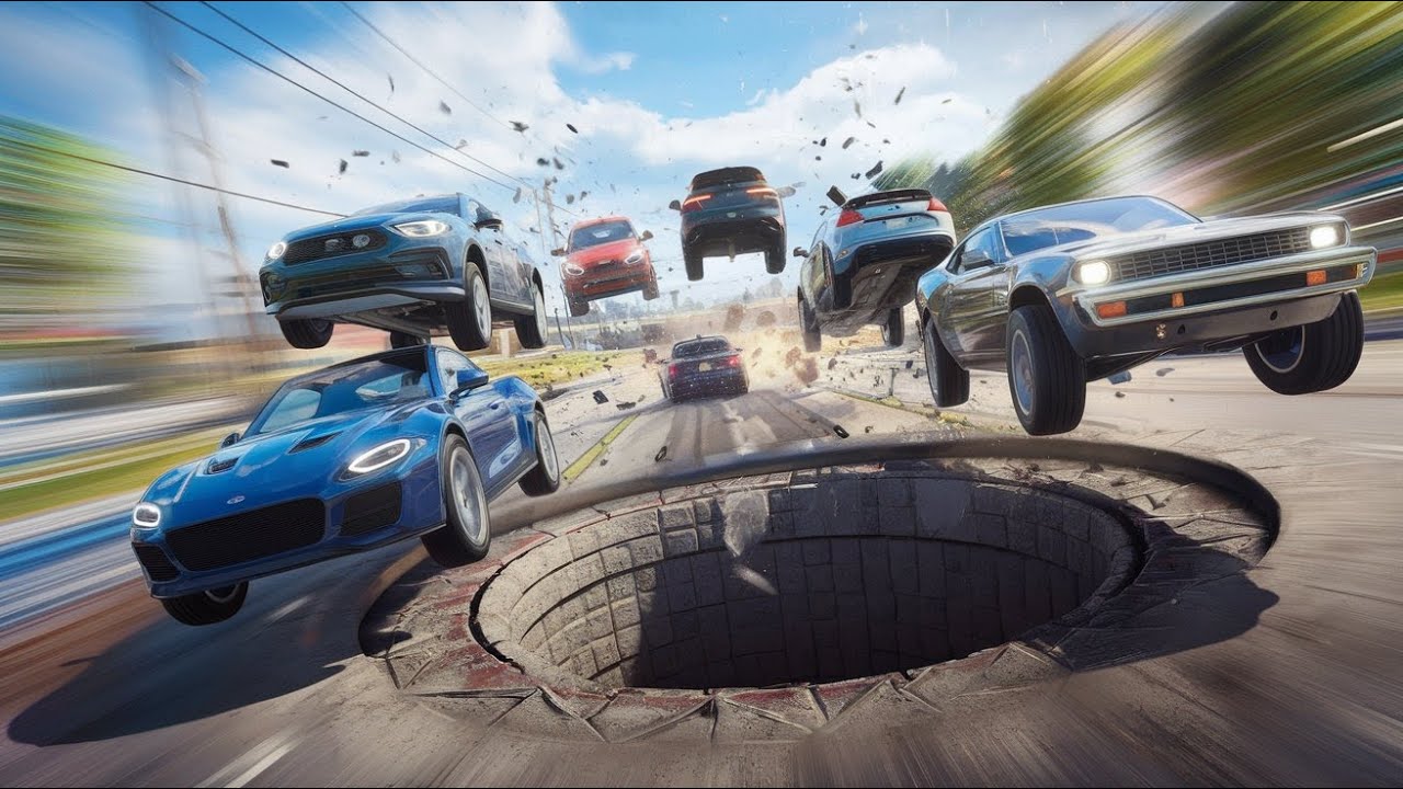 Cars Jump Over Massive Speed Bump and Giant Hole Challenge! | BeamNG ...