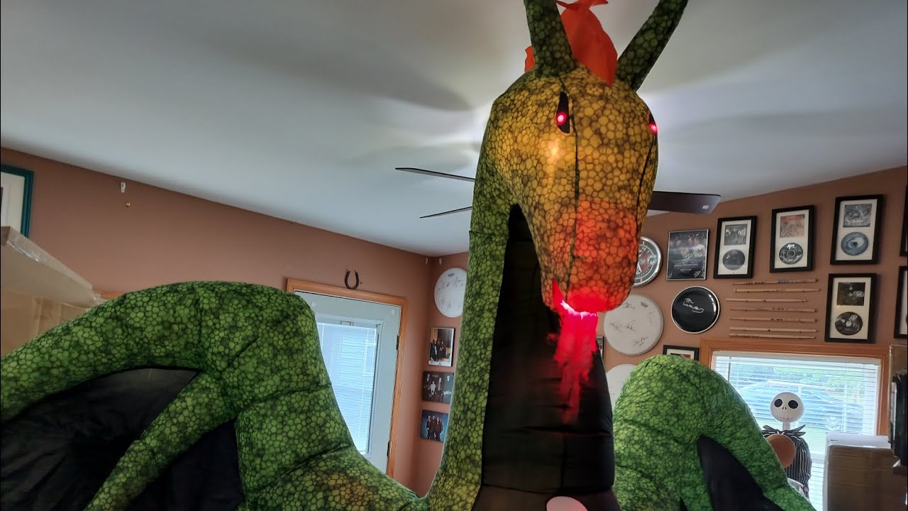 NEW FOR 2024 Gemmy Halloween Airblown Inflatable 9ft Green Dragon - YouTube
