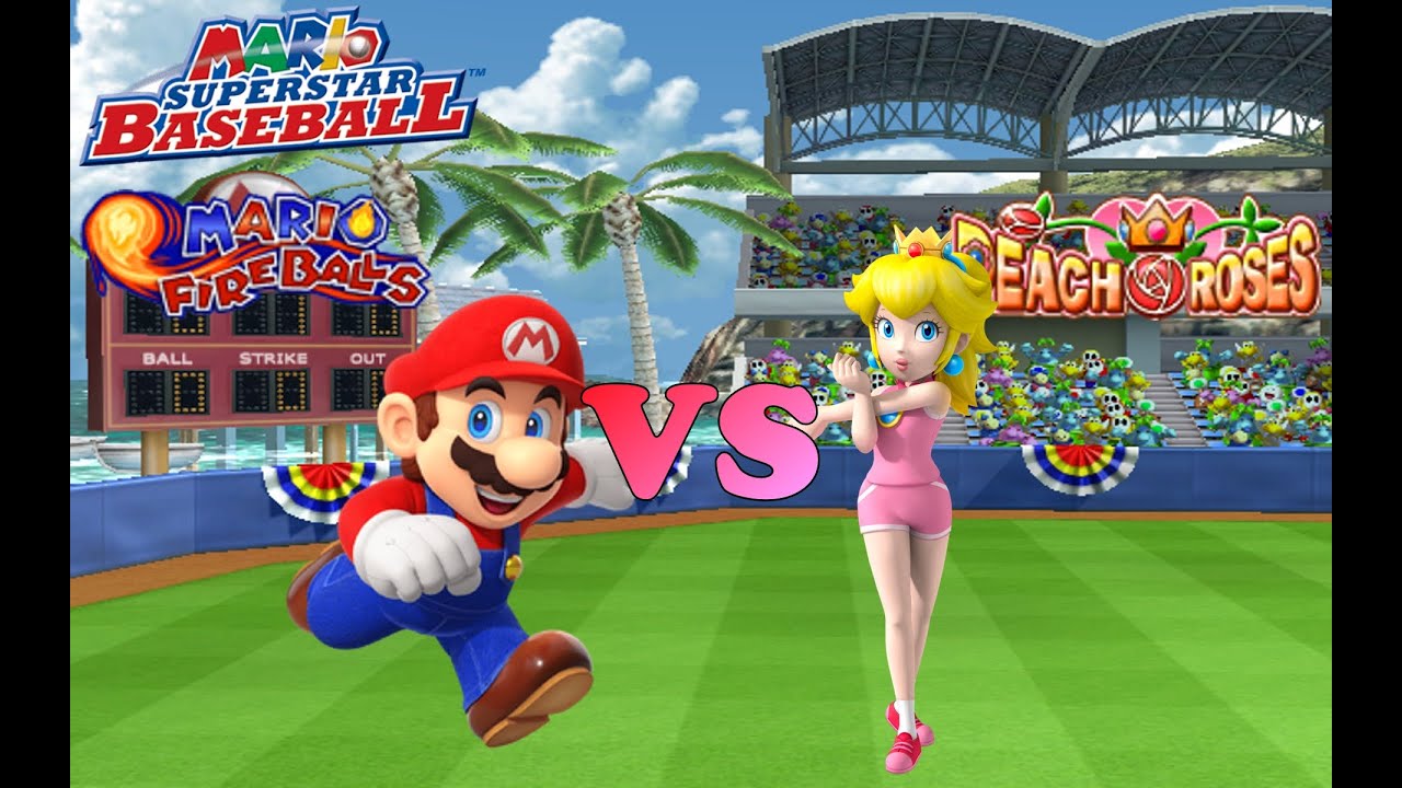 Mario Superstar Baseball - Mario Fireballs vs Peach Roses - Mario ...