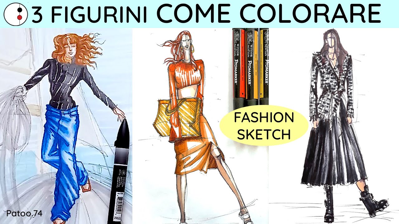 3 Figurini Colorati FACILI DA FARE, il Disegno Moda e Fashion Design ...