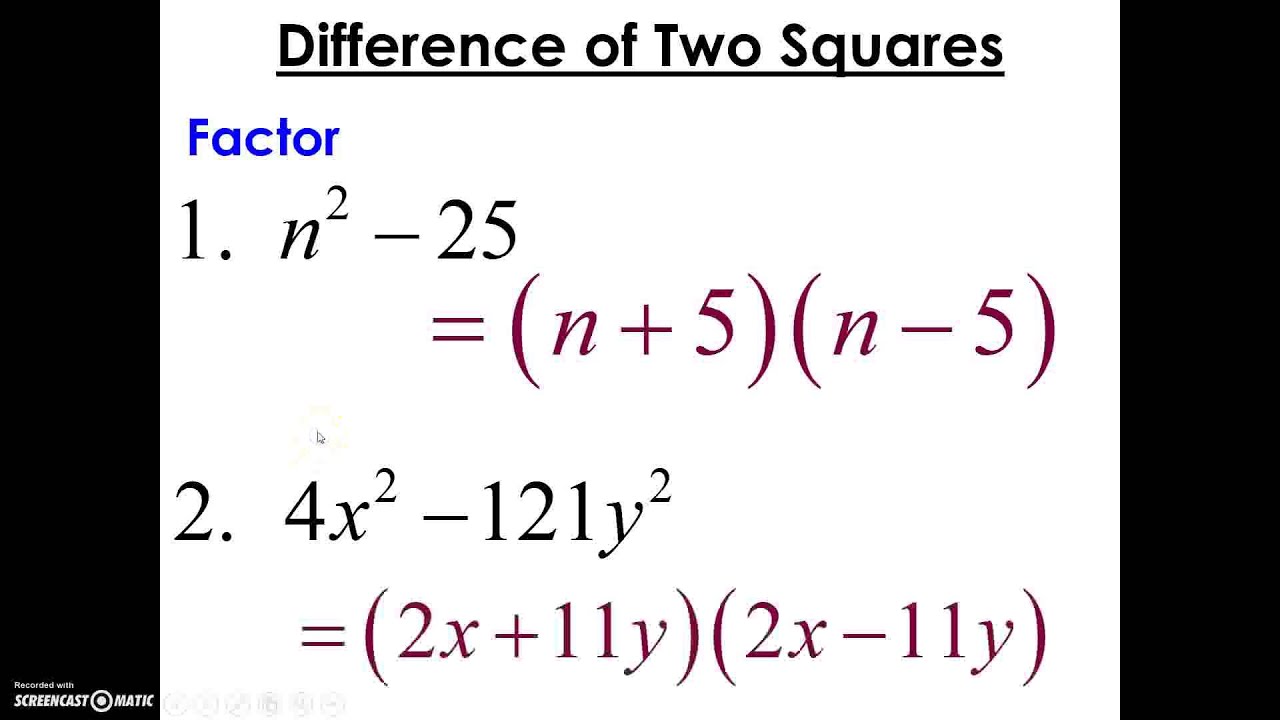 Difference of Perfect Squares - YouTube