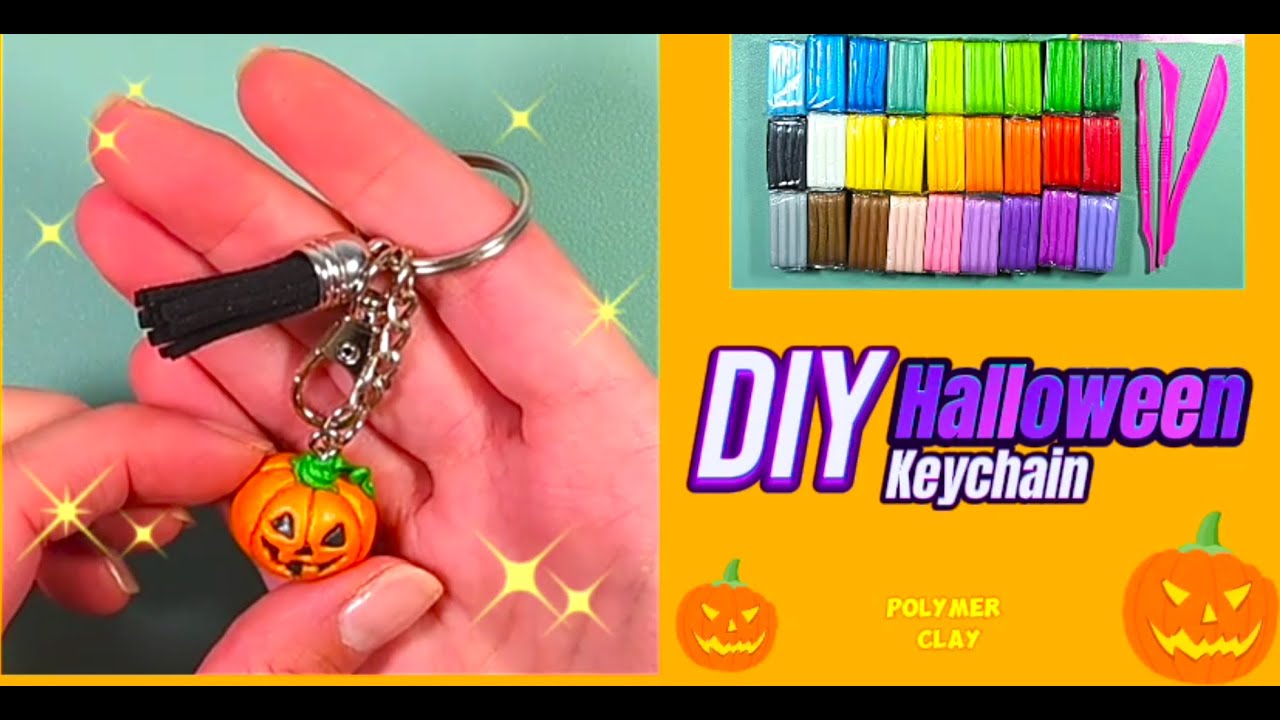 How to make a keychain/ Polymer clay pumpkin/ Craft idea/Cute Gift 🎃 ...
