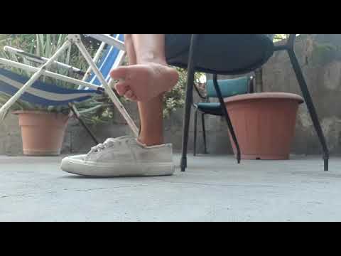 Dangling shoes after sport worship toes feet