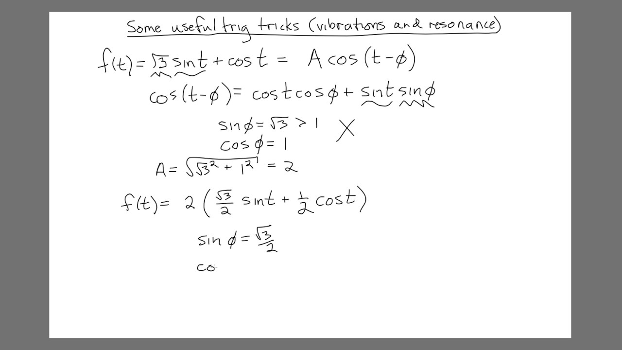 Rewriting A Sin t b Cos t As A Single Cos Function YouTube