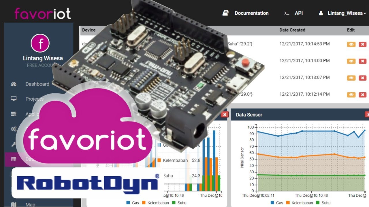 Sending Multiple Data From RobotDyn Uno+WiFi to @FAVORIOT - YouTube