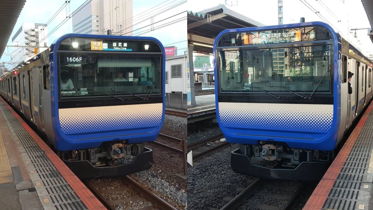 E235系1000番台J-26編成+F-21編成 快速東京行き 津田沼駅発着シーン - YouTube