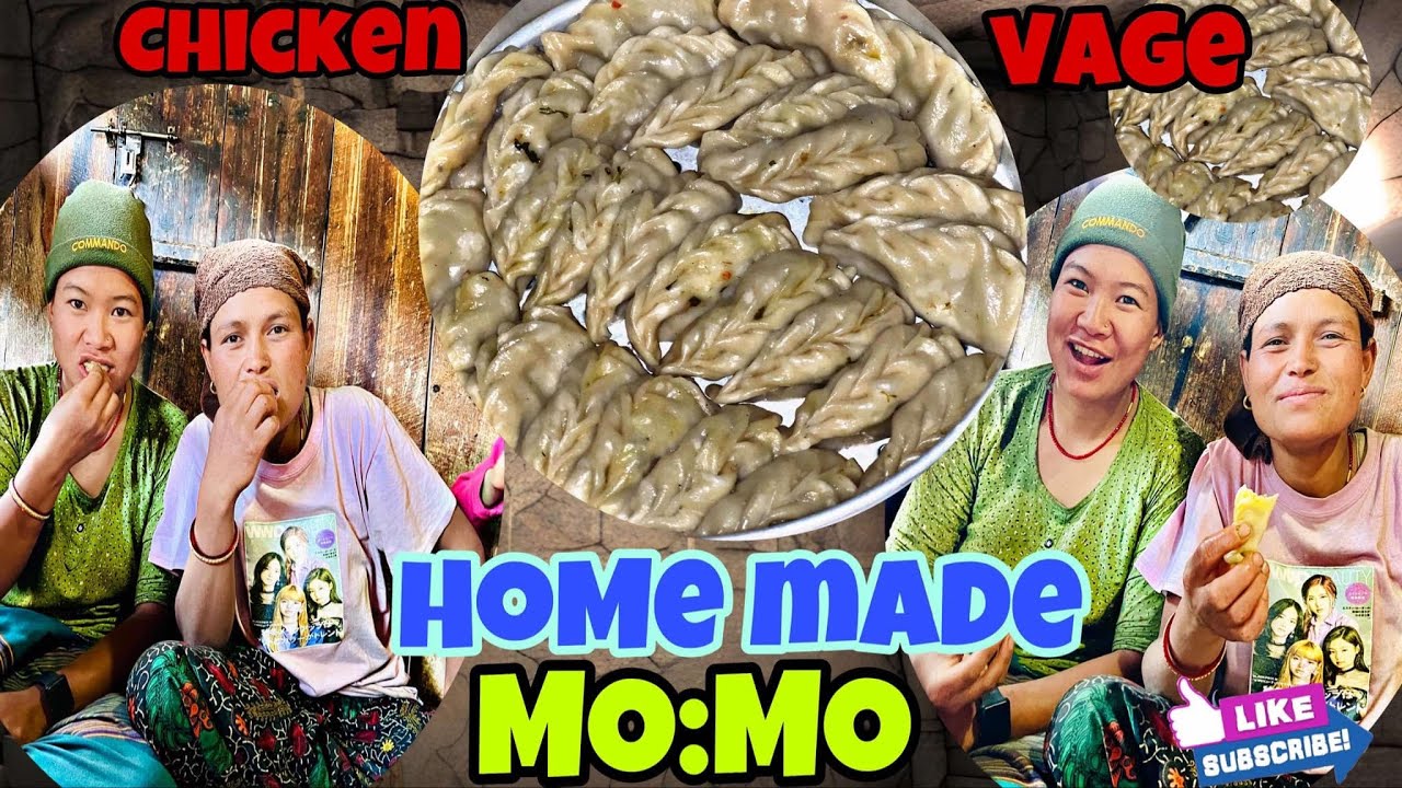 Veg& chicken momo recipe cooking & Eating in village style food # ...